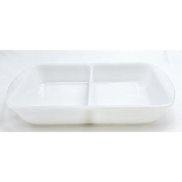 Glasbake | Kitchen | Vtg Glasbake Milk Glass 25 Qt Divided Rectangle ...